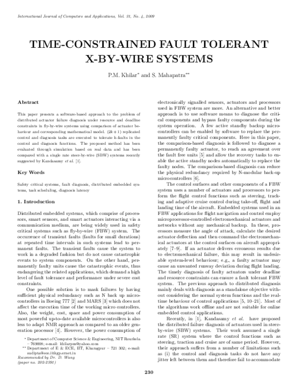 (PDF) Time-Constrained Fault Tolerant X-By-Wire Systems