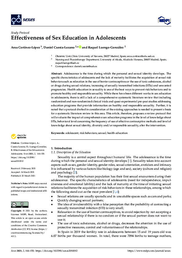 Pdf Effectiveness Of Sex Education In Adolescents 9567