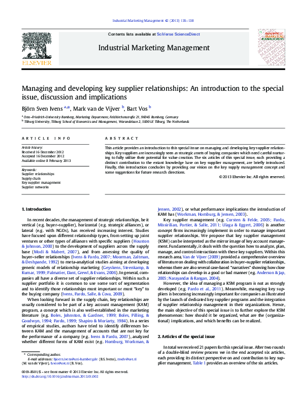 (PDF) Managing and developing key supplier relationships: An ...