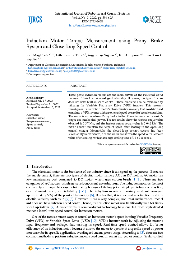 Pdf Induction Motor Torque Measurement Using Prony Brake System And Close Loop Speed Control