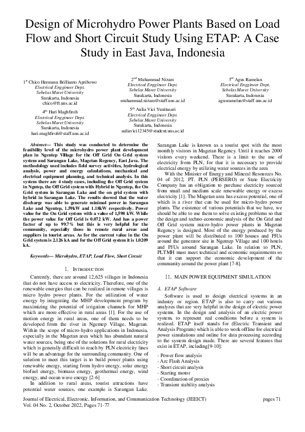 (PDF) Design of Microhydro Power Plants Based on Load Flow and Short Circuit Study Using ETAP: A ...