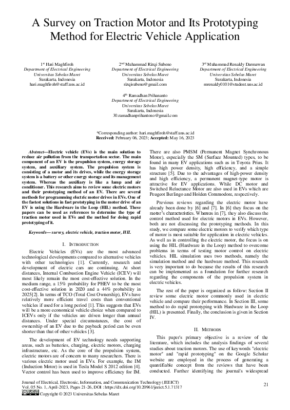 Pdf A Survey On Traction Motor And Its Prototyping Method For Electric Vehicle Application