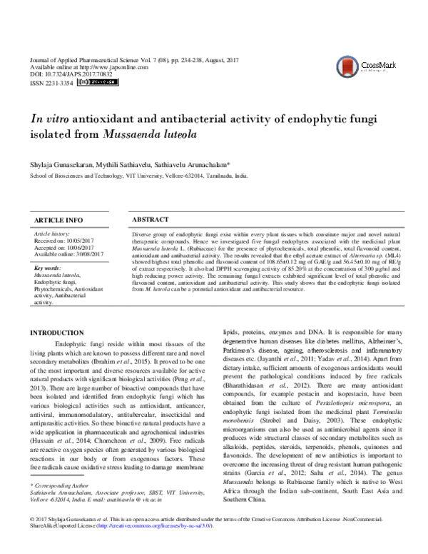 (PDF) In vitro antioxidant and antibacterial activity of endophytic fungi isolated from ...