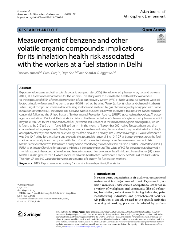 (PDF) Measurement of benzene and other volatile organic compounds ...