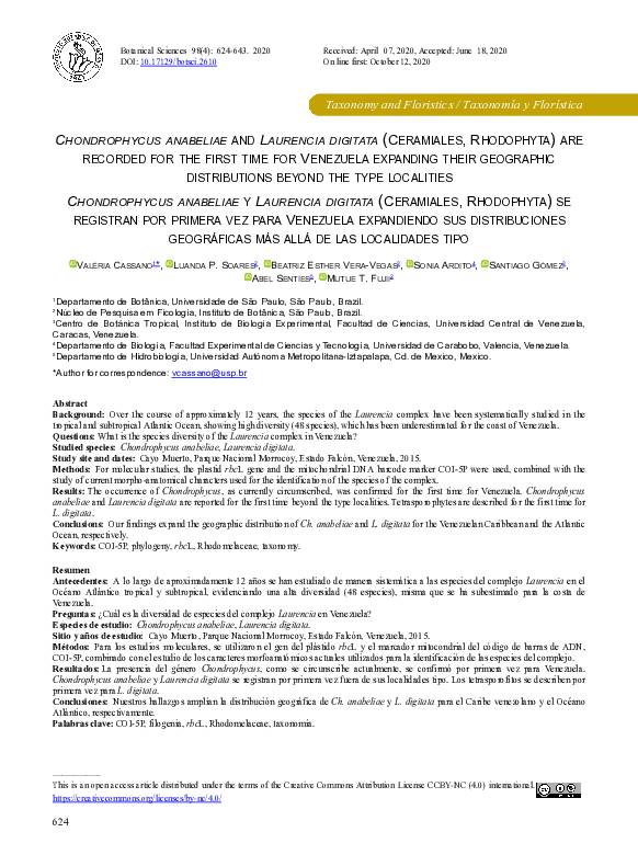 (PDF) Chondrophycus anabeliae and Laurencia digitata (Ceramiales ...