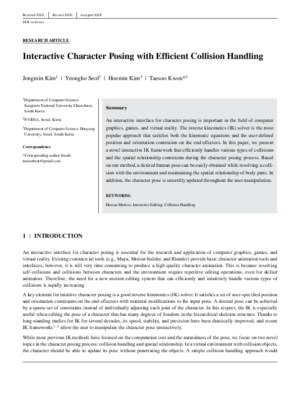 (PDF) Interactive character posing with efficient collision handling