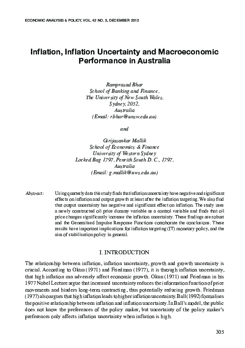 (PDF) Inflation, Inflation Uncertainty and Macroeconomic Performance in Australia
