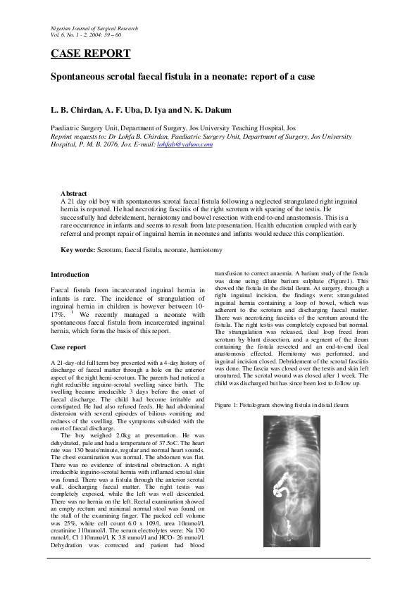 (PDF) Spontaneous scrotal faecal fistula in a neonate: report of a case