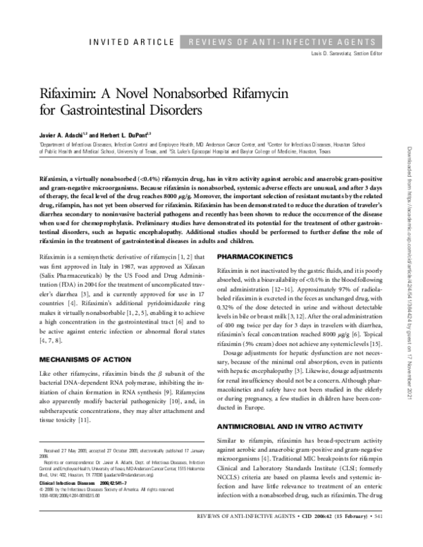 (PDF) Rifaximin: A Novel Nonabsorbed Rifamycin for Gastrointestinal ...
