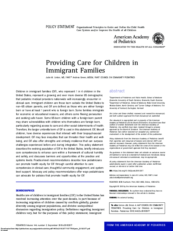 (PDF) Providing Care for Children in Immigrant Families
