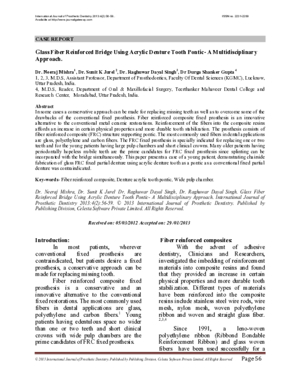 (PDF) Glass Fiber Reinforced Bridge Using Acrylic Denture Tooth Pontic ...
