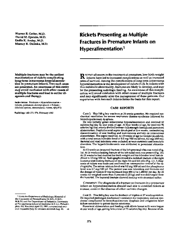 (PDF) Rickets Presenting as Multiple Fractures in Premature Infants on ...