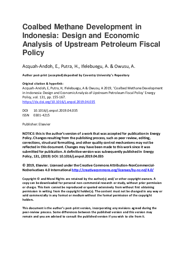 (PDF) Coalbed methane development in Indonesia: Design and economic ...