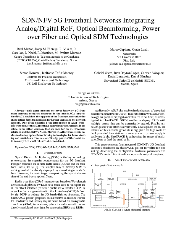 (PDF) SDN/NFV 5G Fronthaul Networks Integrating Analog/Digital RoF, Optical Beamforming, Power ...