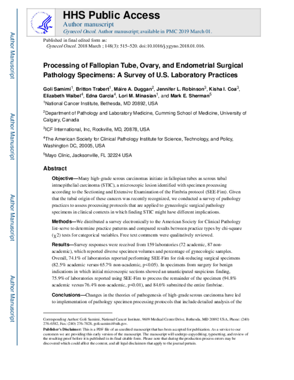 (PDF) Processing of fallopian tube, ovary, and endometrial surgical ...