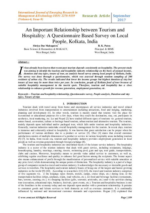 (PDF) An Important Relationship between Tourism and Hospitality: A ...
