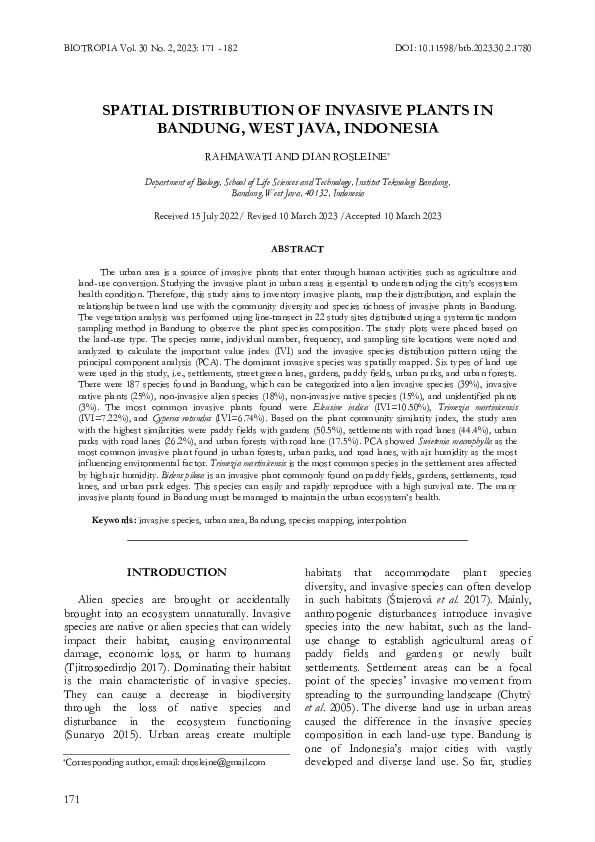 (PDF) Spatial Distribution of Invasive Plants in Bandung, West Java ...
