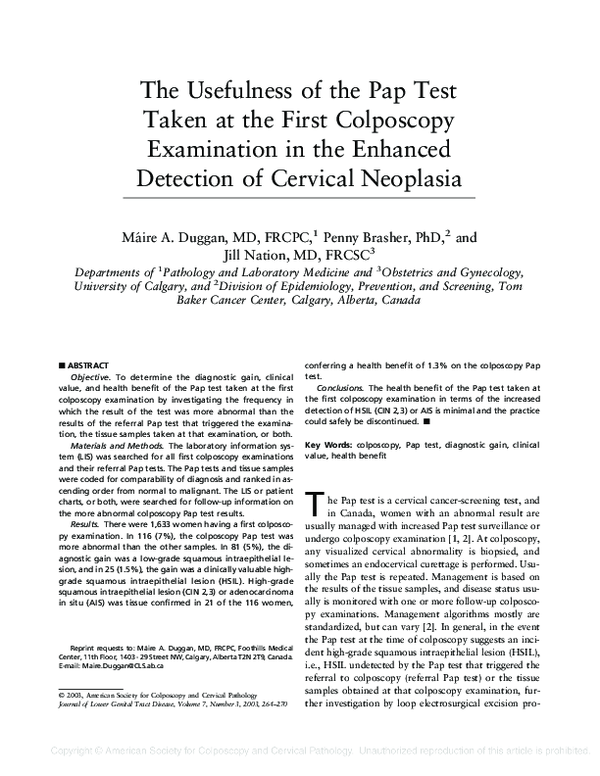 (PDF) The Usefulness of the Pap Test Taken at the First Colposcopy ...