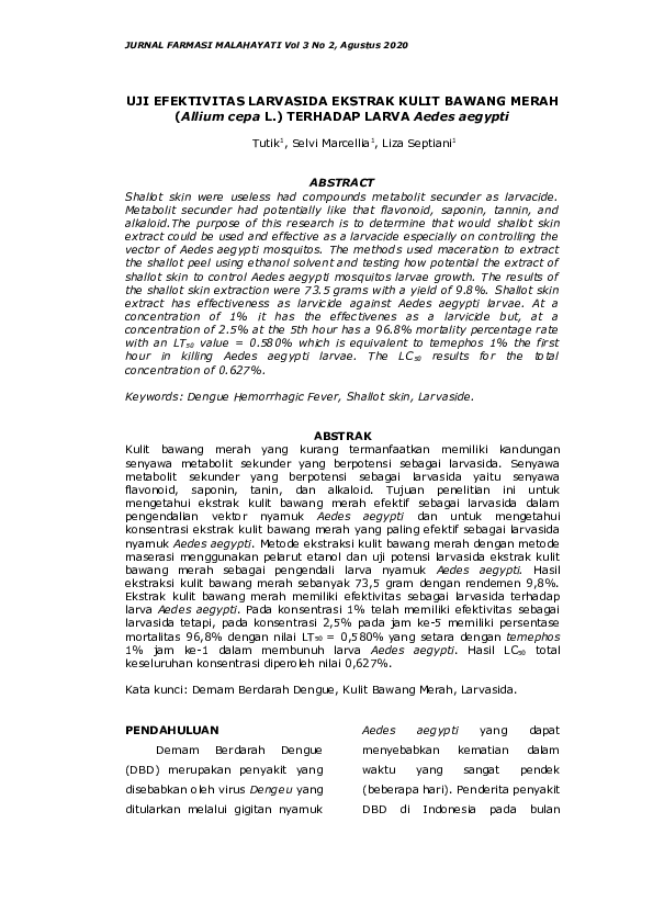 (DOC) UJI EFEKTIVITAS LARVASIDA EKSTRAK KULIT BAWANG MERAH (Allium cepa ...