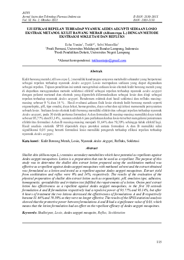 (PDF) UJI EFIKASI REPELAN TERHADAP NYAMUK AEDES AEGYPTI SEDIAAN LOSIO ...