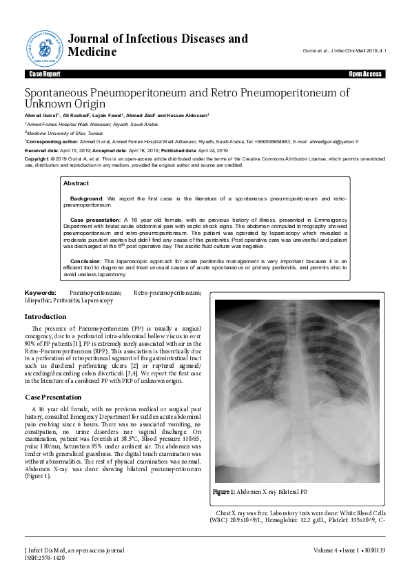 (PDF) Spontaneous Pneumoperitoneum and Retro Pneumoperitoneum of ...