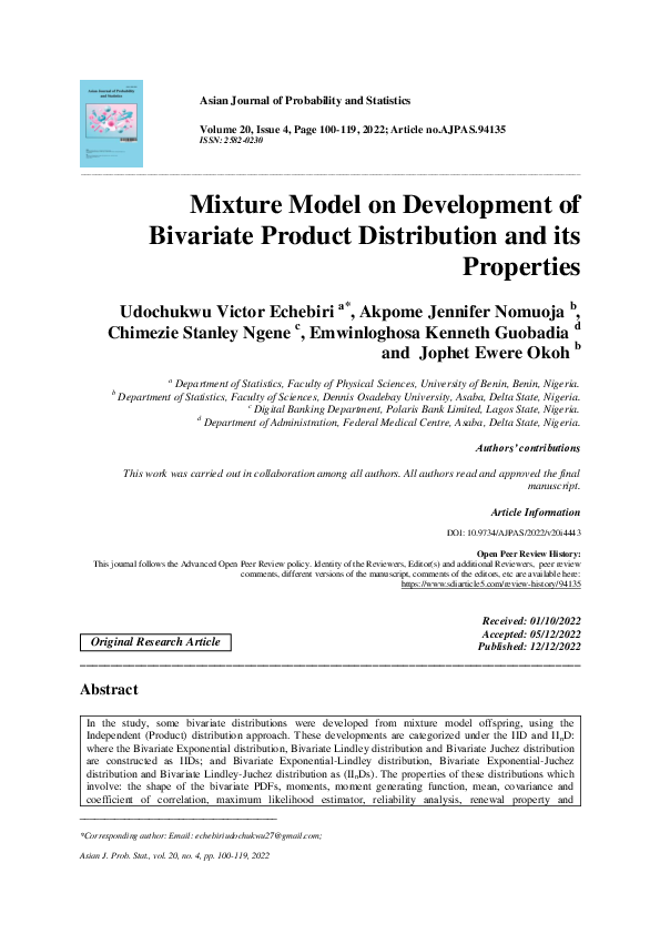 (PDF) Mixture Model on Development of Bivariate Product Distribution and its Properties