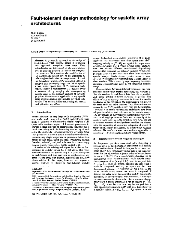 (PDF) Fault-tolerant design methodology for systolic array architectures