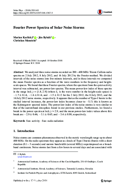 (PDF) Fourier Power Spectra of Solar Noise Storms | Christian Monstein ...