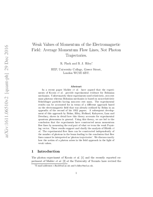 (PDF) Weak Values of Momentum of the Electromagnetic Field: Average Momentum Flow Lines, Not ...
