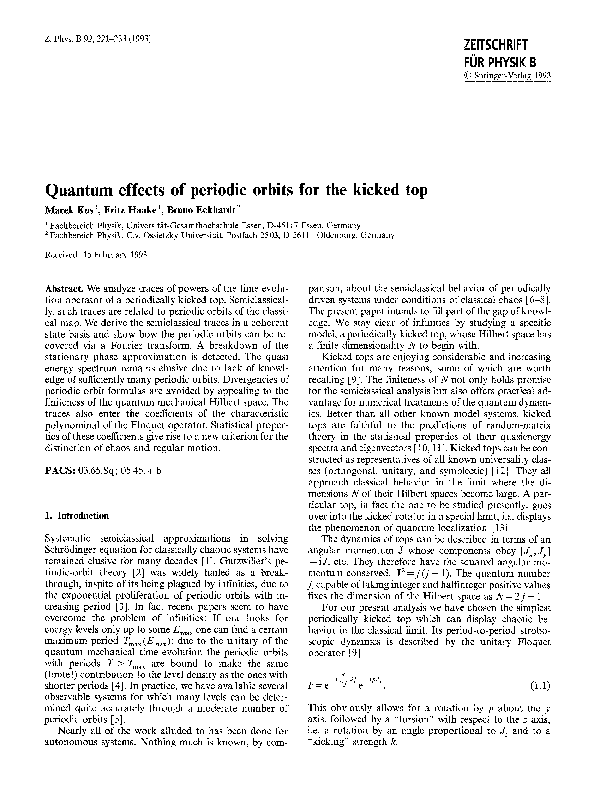 (PDF) Quantum effects of periodic orbits for the kicked top