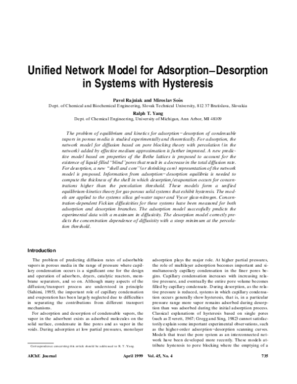 (PDF) Unified network model for adsorption–desorption in systems with hysteresis
