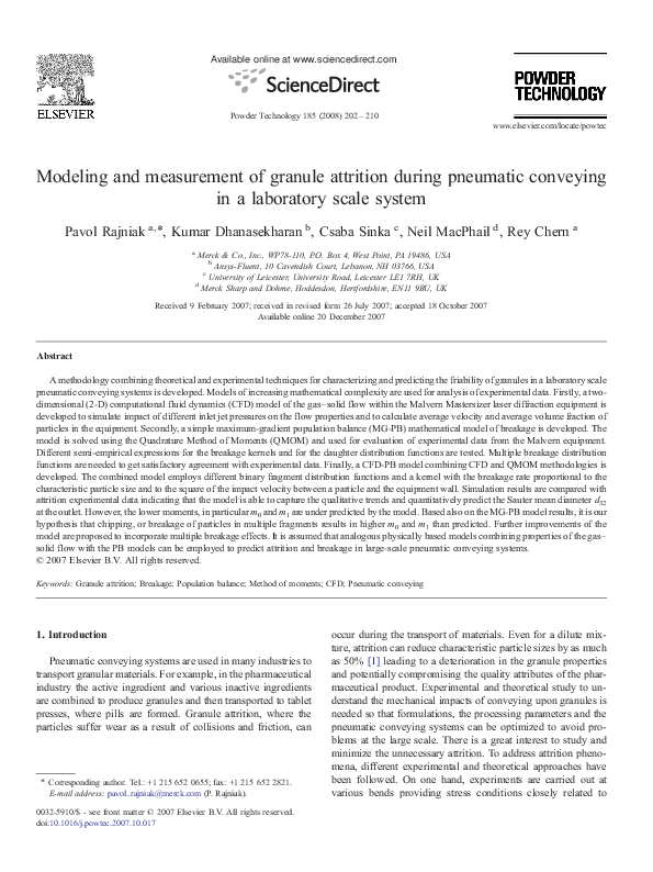 (PDF) Modeling and measurement of granule attrition during pneumatic ...