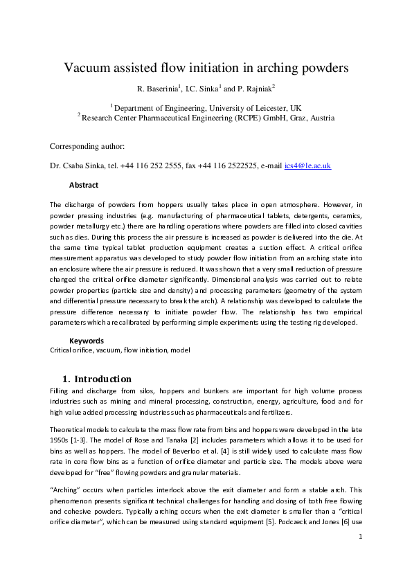 (PDF) Vacuum assisted flow initiation in arching powders