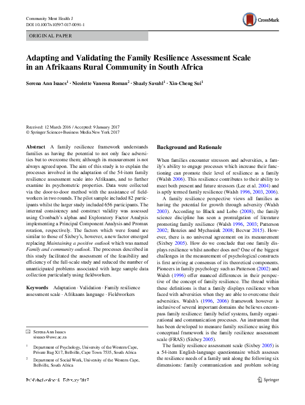 (PDF) Adapting and Validating the Family Resilience Assessment Scale in ...