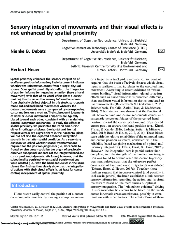 (PDF) Sensory integration of movements and their visual effects is not enhanced by spatial ...