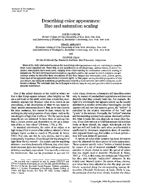 Pdf Describing Color Appearance Hue And Saturation Scaling