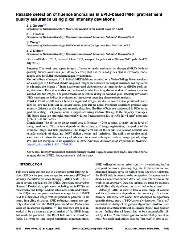 (PDF) Reliable detection of fluence anomalies in EPID‐based IMRT pretreatment quality assurance ...