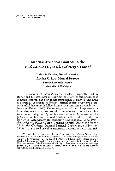 (PDF) Internal-External Control in the Motivational Dynamics of Negro Youth | Patricia Gurin ...