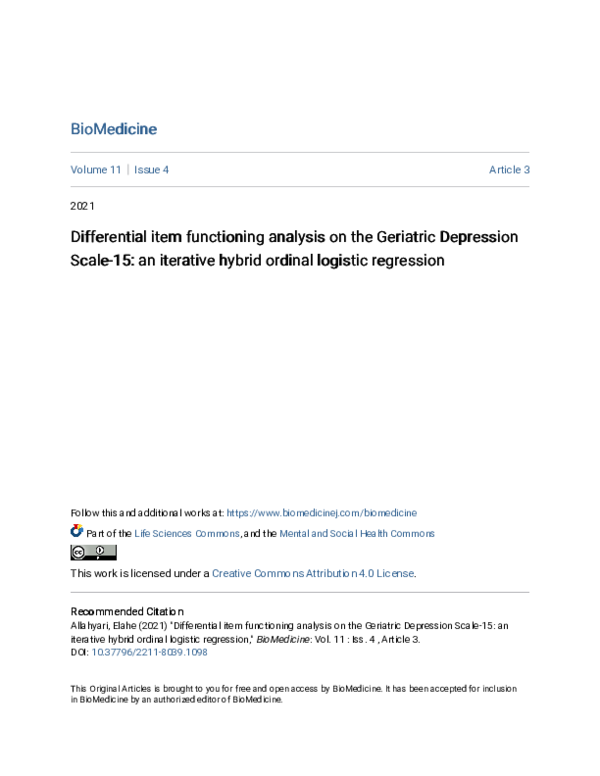 (PDF) Differential item functioning analysis on the Geriatric ...