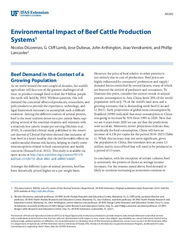 (PDF) Environmental Impact of Beef Cattle Production Systems