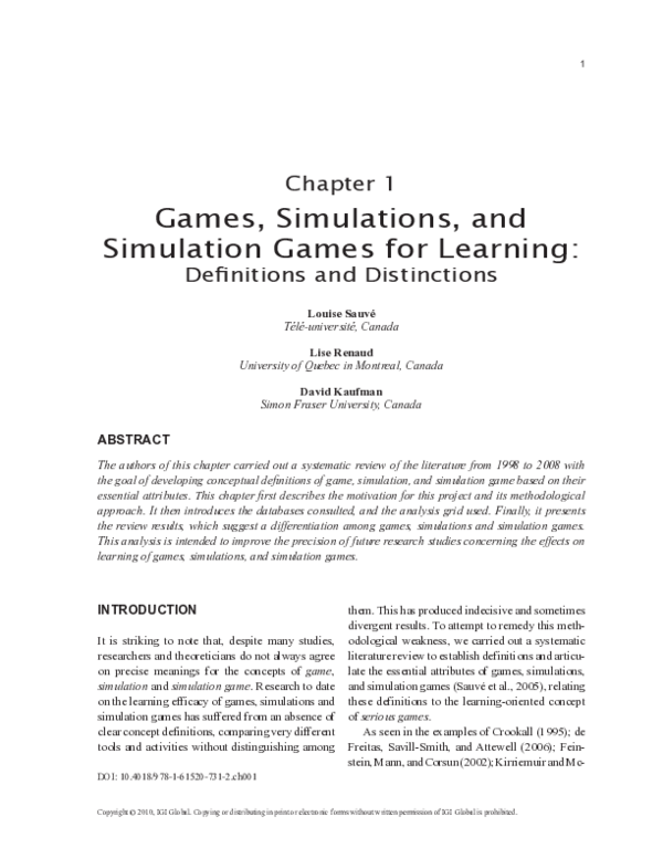 (PDF) Games, Simulations, and Simulation Games for Learning