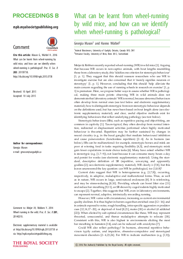 (PDF) What can be learnt from wheel-running by wild mice, and how can ...