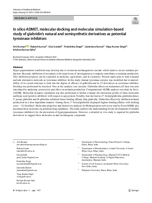 (PDF) In silico ADMET, molecular docking and molecular simulation-based study of glabridin’s ...