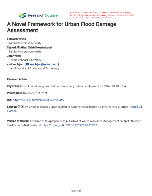 (PDF) A Novel Framework for Urban Flood damage Assessment