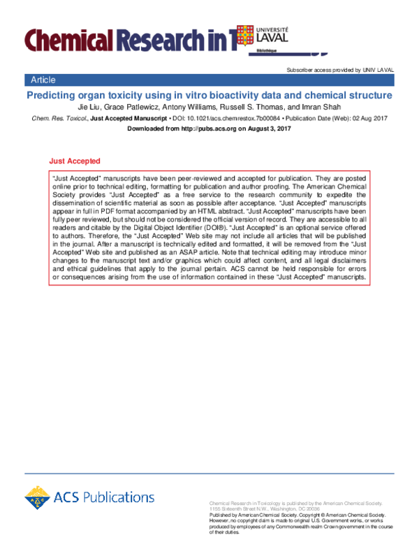 (PDF) Predicting organ toxicity using in vitro bioactivity data and ...