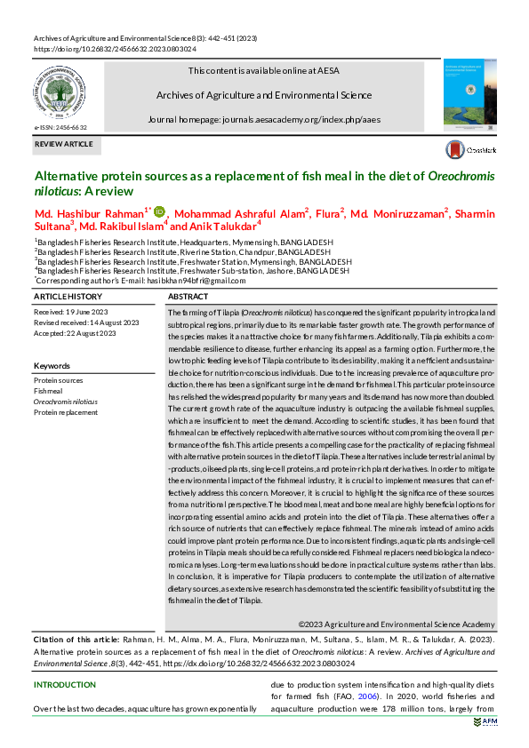 (PDF) Alternative Protein Sources as a Replacement of Fish Meal in the ...