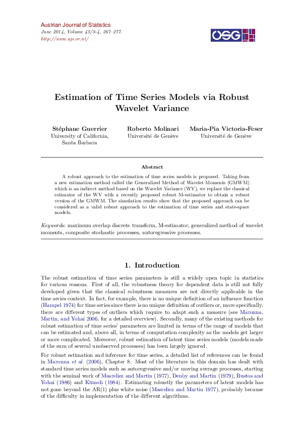 (PDF) Estimation of Time Series Models via Robust Wavelet Variance