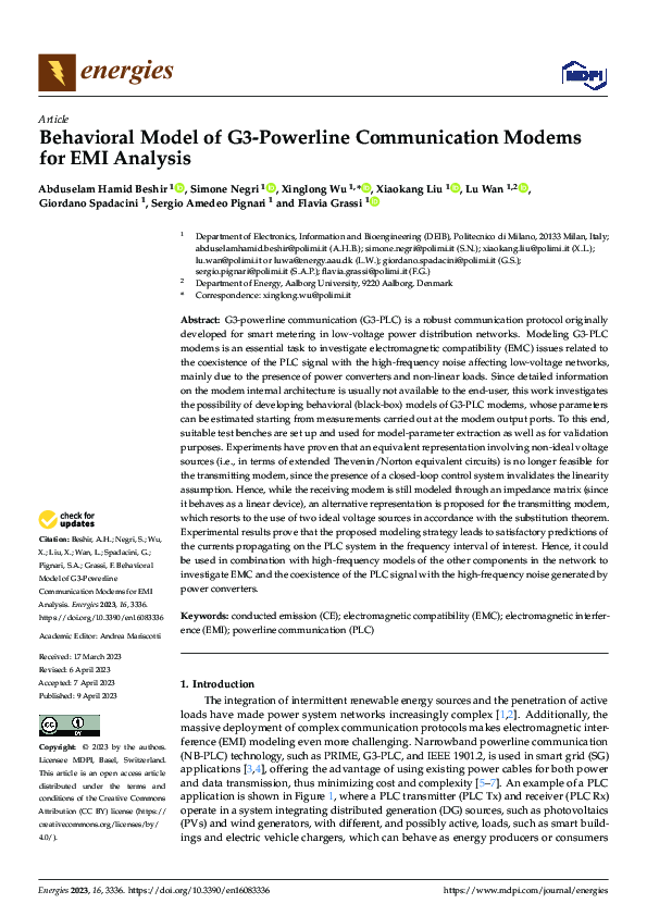 (PDF) G3-PLC Modem Behavioral Modeling for EMI Analysis
