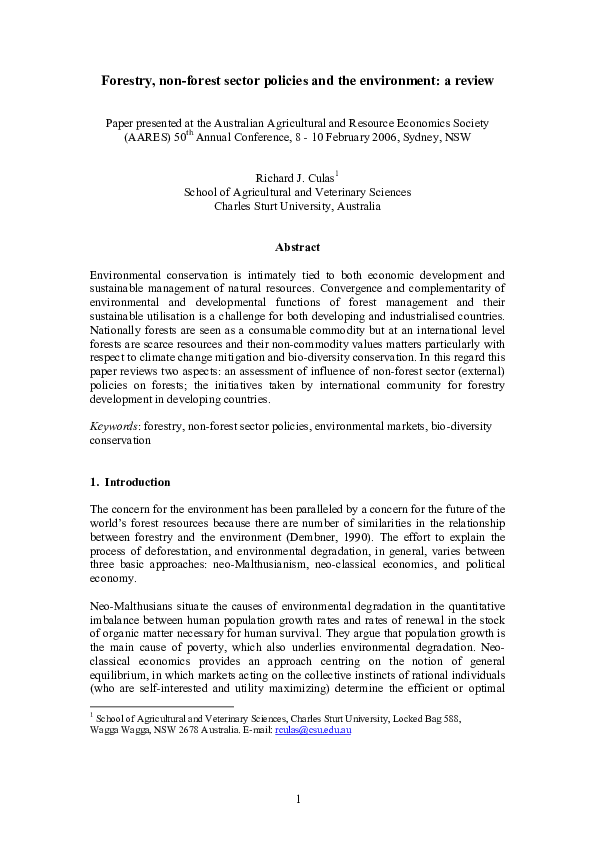 (PDF) Forestry, non-forest sector policies and the environment: a review