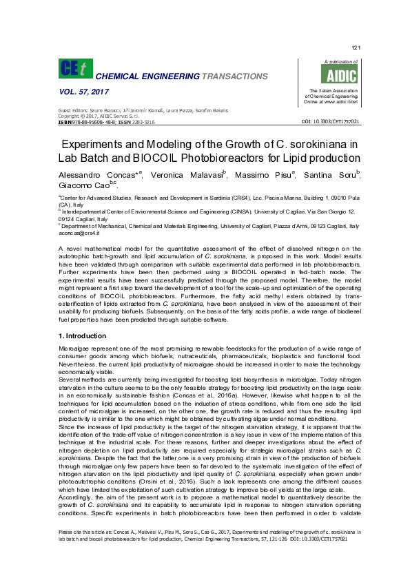 (PDF) Experiments and modeling of the growth of C. sorokiniana in lab batch and BIOCOIL ...